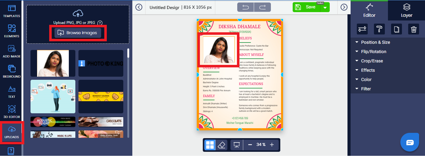 How to Make Matrimonial Biodata With PhotoADKing