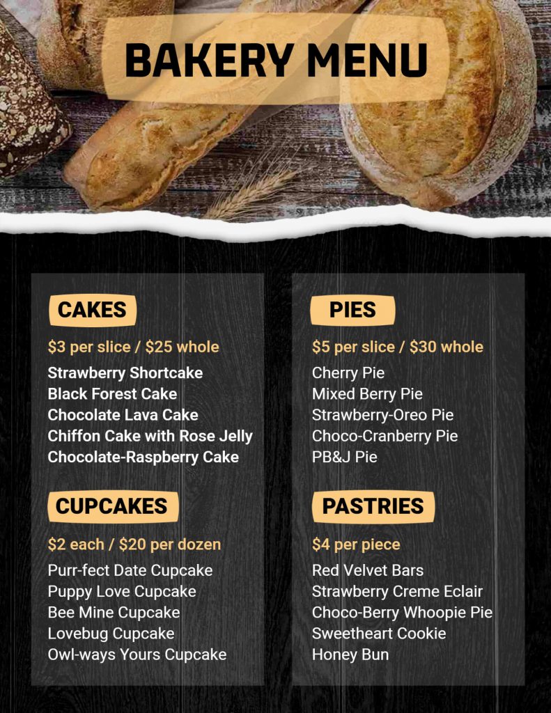 Bakery Menu Design Ideas Examples And Samples Bakery Menu Design Ideas Examples And Samples