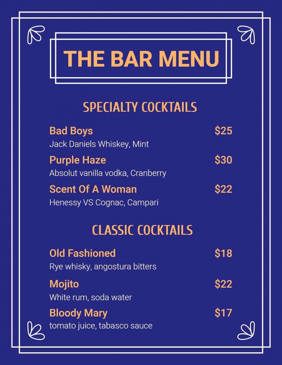 Bar Menu Design Ideas and Examples
