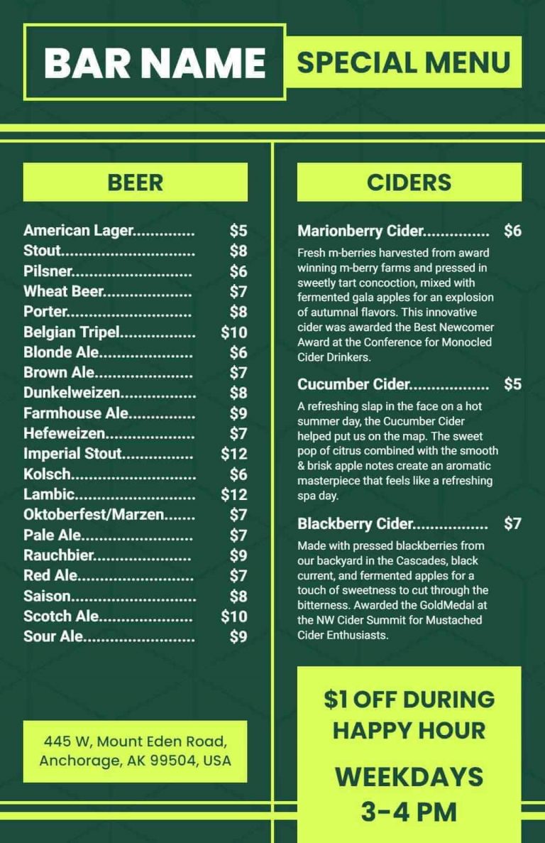 Bar Menu Design Ideas and Examples