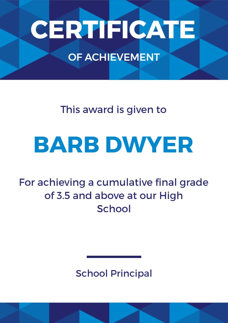 Academic Certificate Example