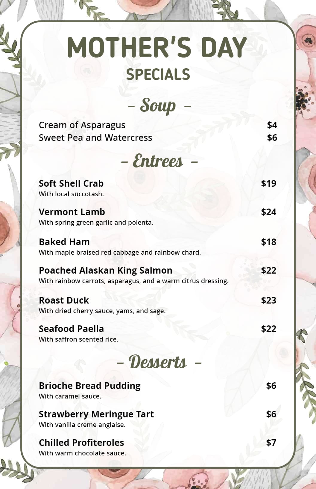 Mother’s Day Menu Design Ideas