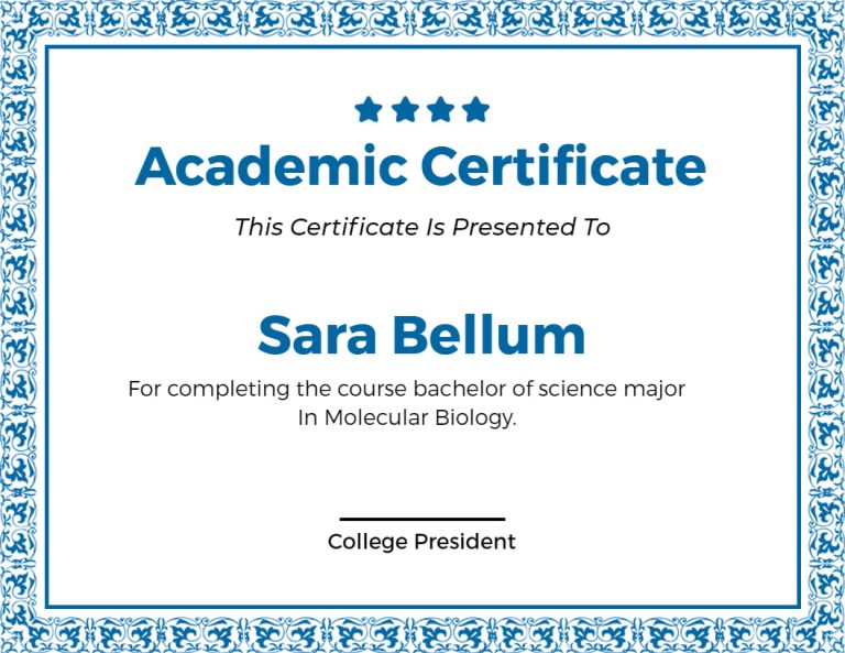 Academic Certificate Example