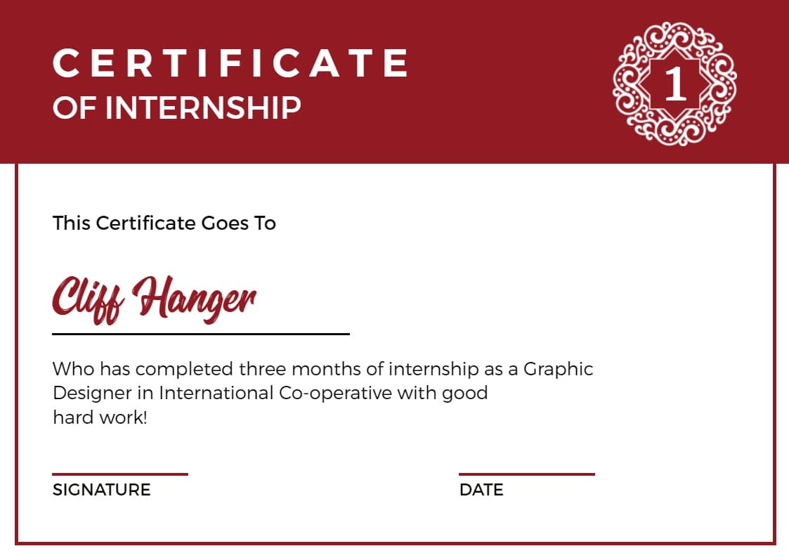 Internship Certificate Format