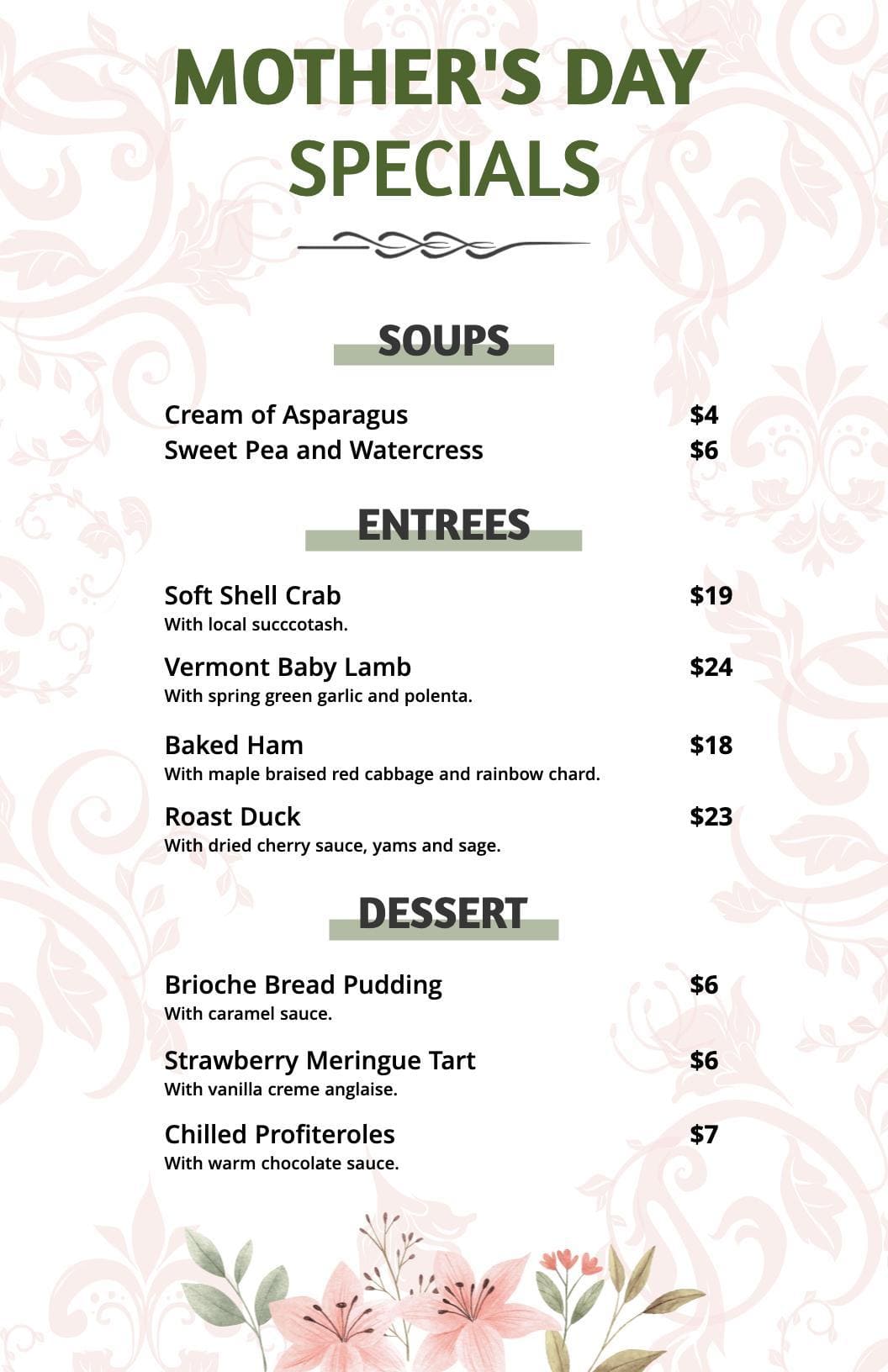 Mother’s Day Menu Design Ideas