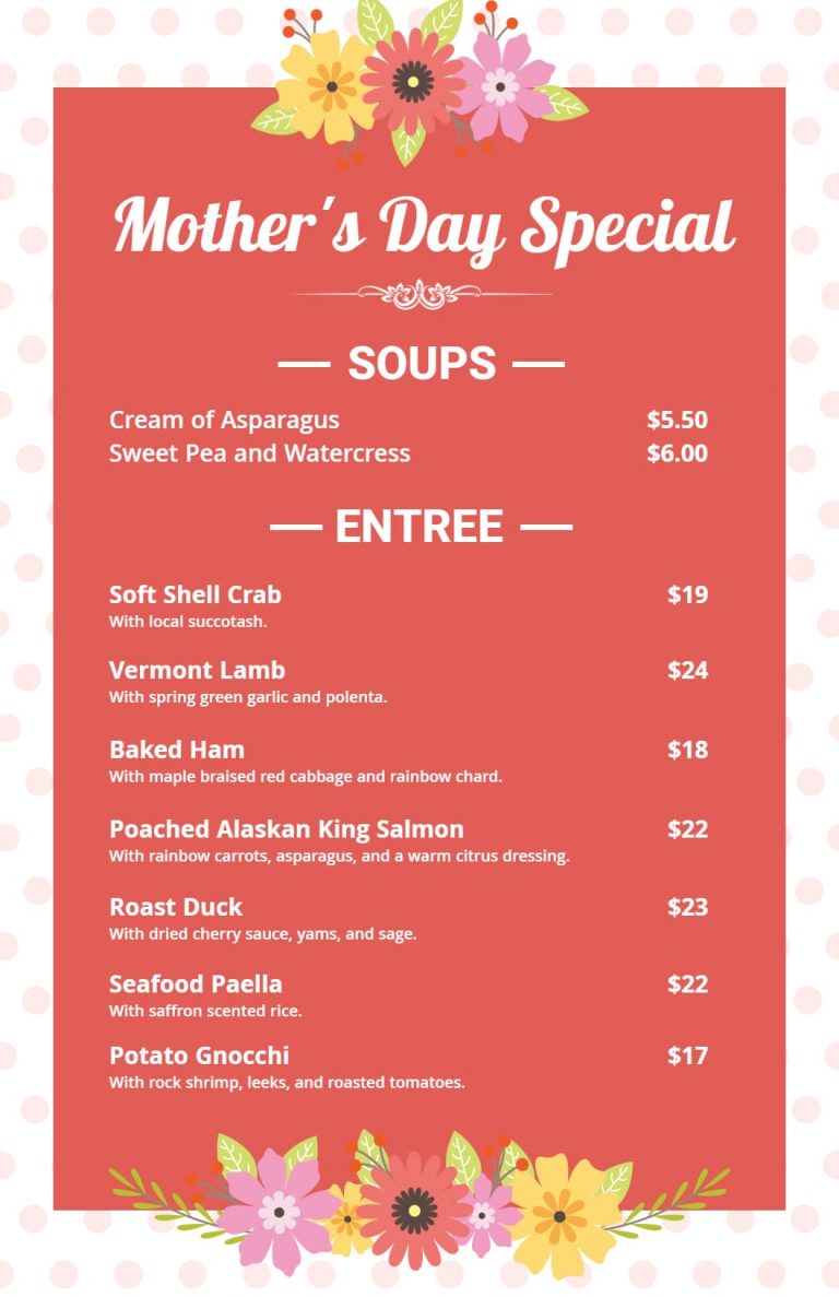 Mother’s Day Menu Design Ideas