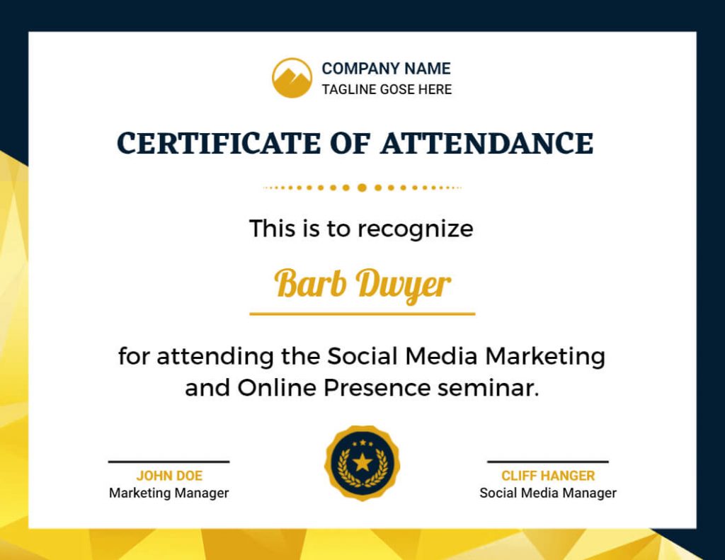 Certificate Of Attendance Examples