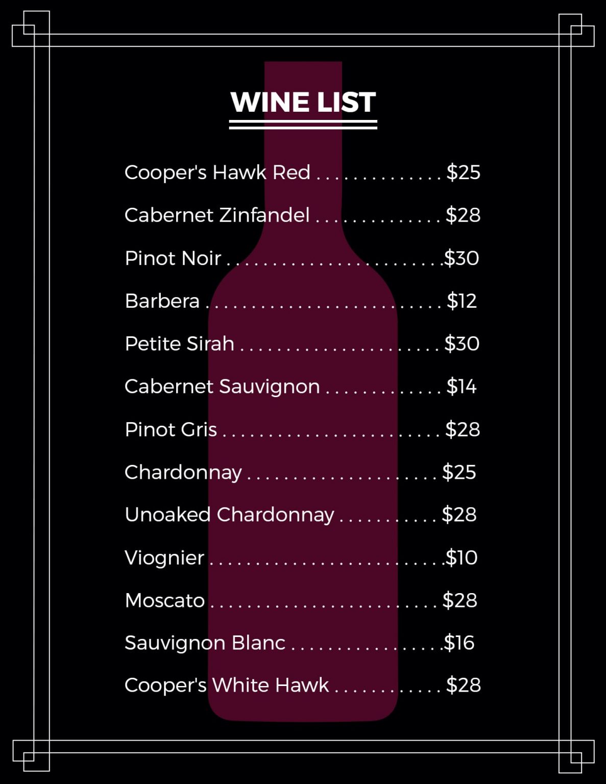 Wine Menu Design Ideas, Examples and Samples