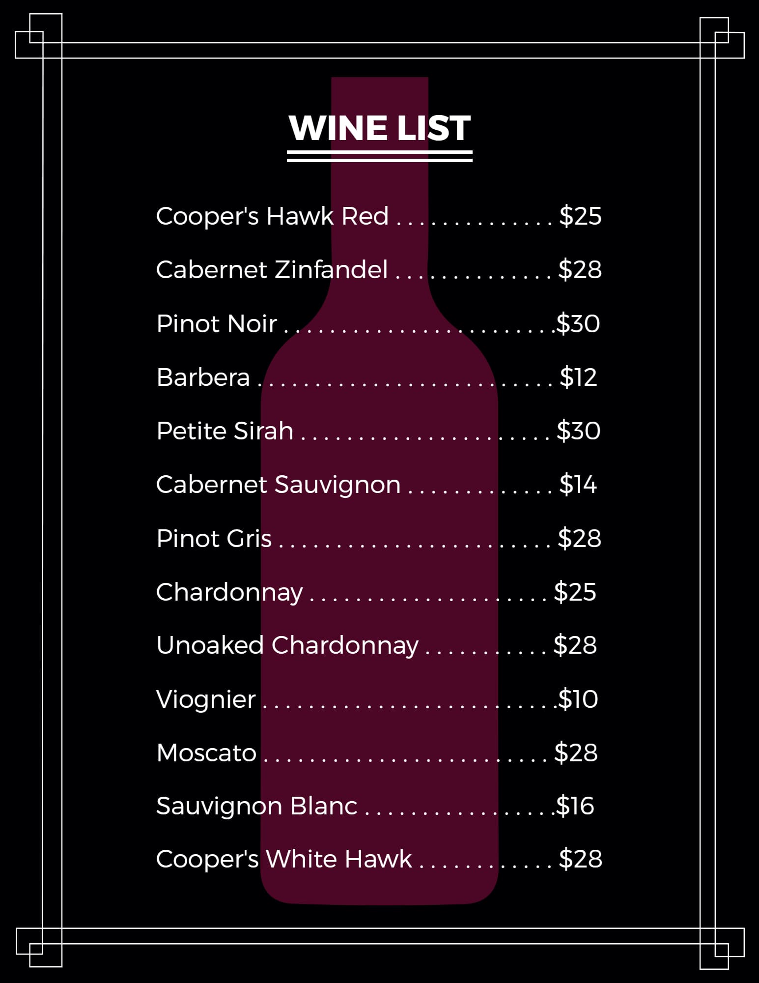 Wine Menu Design Ideas, Examples and Samples