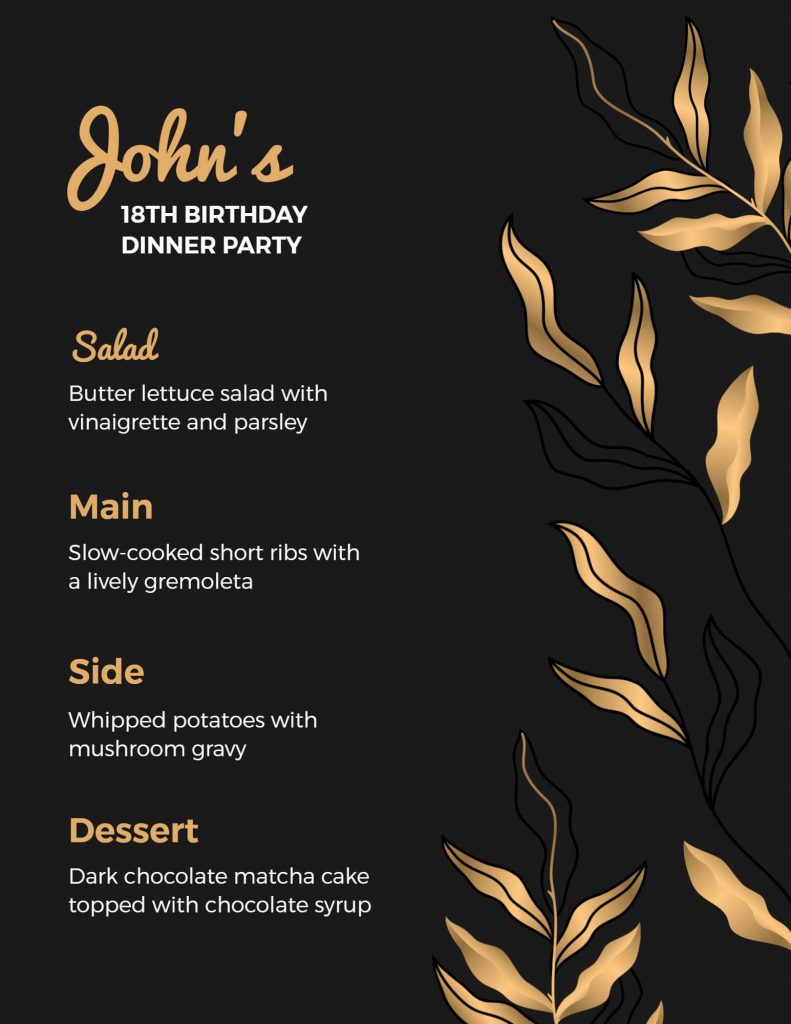 Dinner Party Menu Design Ideas Examples And Samples Dinner Party Menu Design Ideas Examples And Samples