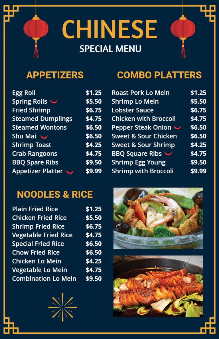 Chinese Menu Design Ideas, Examples, and Samples