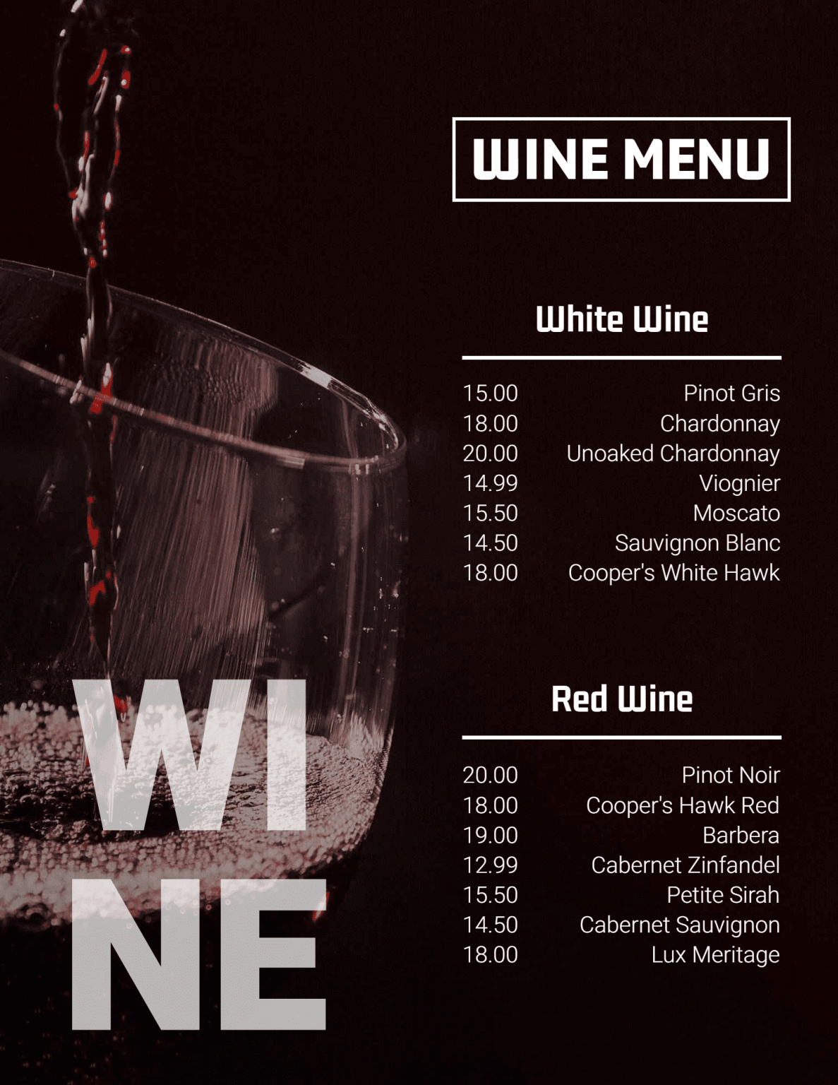 Wine Menu Design Ideas, Examples and Samples