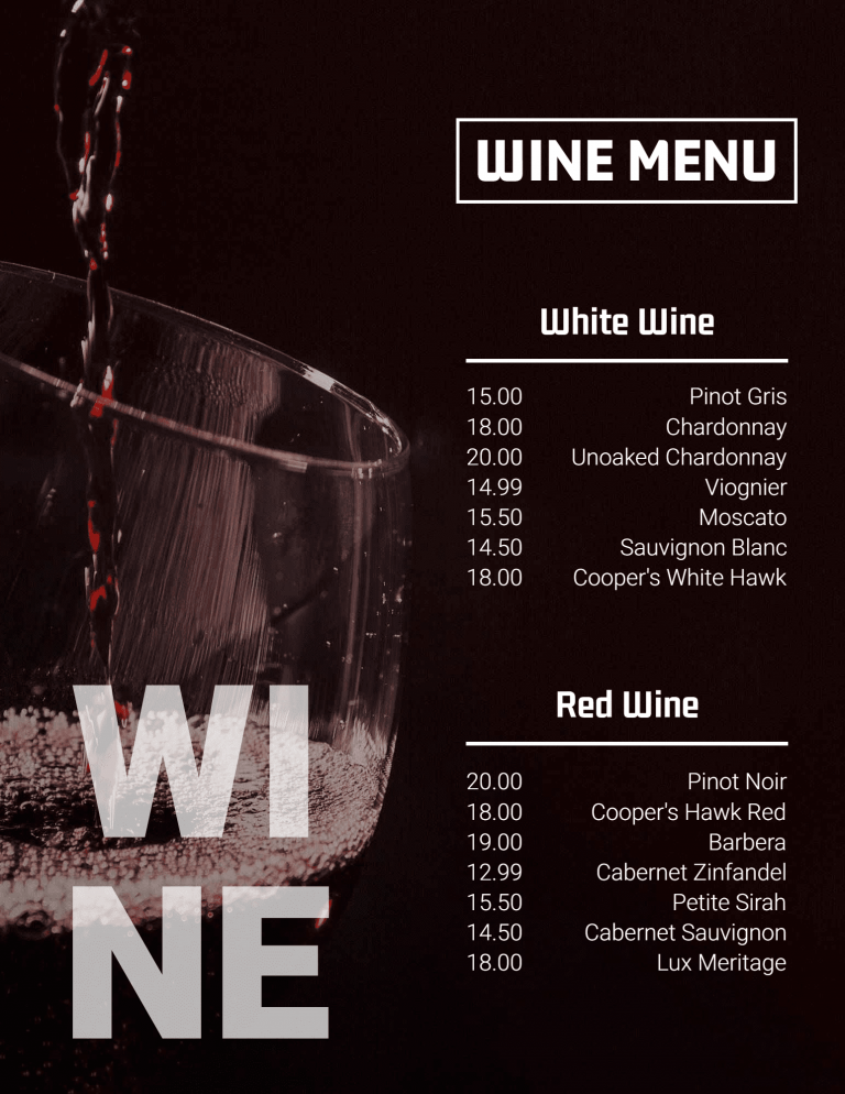 Wine Menu Design Ideas, Examples and Samples