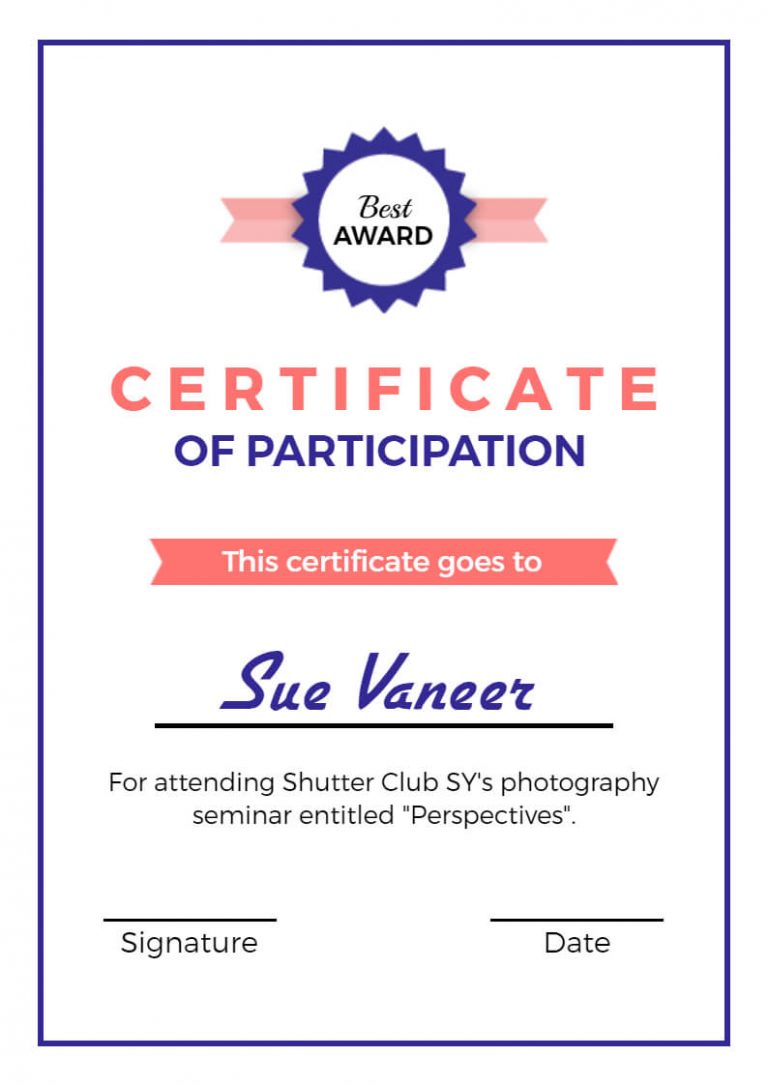 Participation Certificate Sample