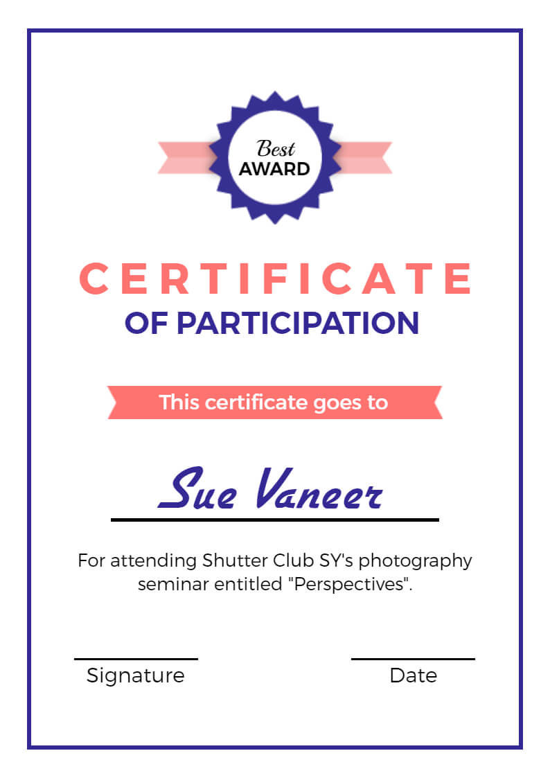 Participation Certificate Sample