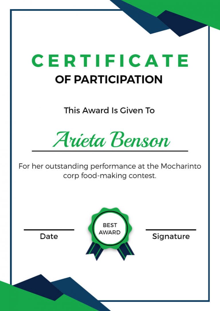 Participation Certificate Sample