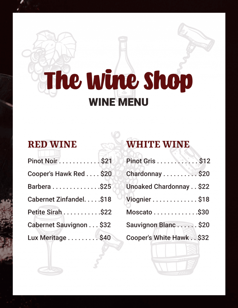 Wine Menu Design Ideas, Examples and Samples